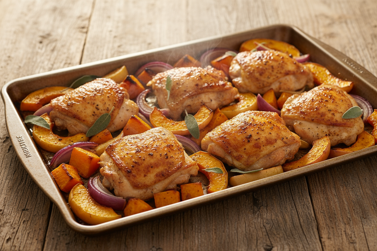 Sheet-Pan Garam Masala Squash, Apples, and Chicken – Spice Pilgrim